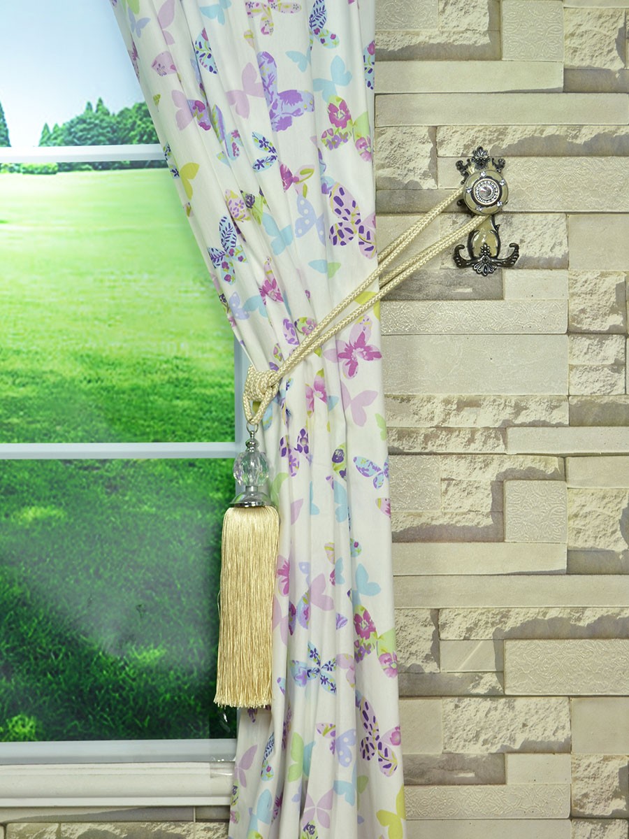 Alamere Butterflies Printed Versatile Pleat Ready Made Cotton Curtain