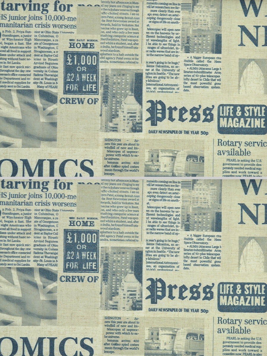 Eos Newspaper Printed Faux Linen Fabric Samples