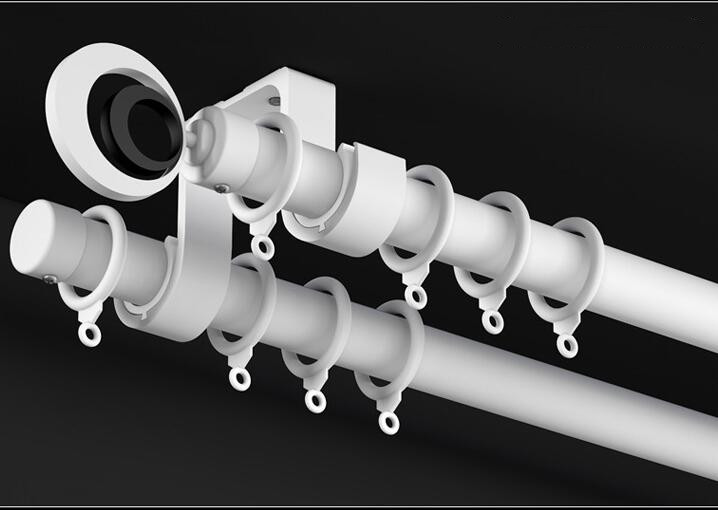 QYR25 1-1/8" White Black Ceiling Mount Thick Single Double Curtain Rod ...