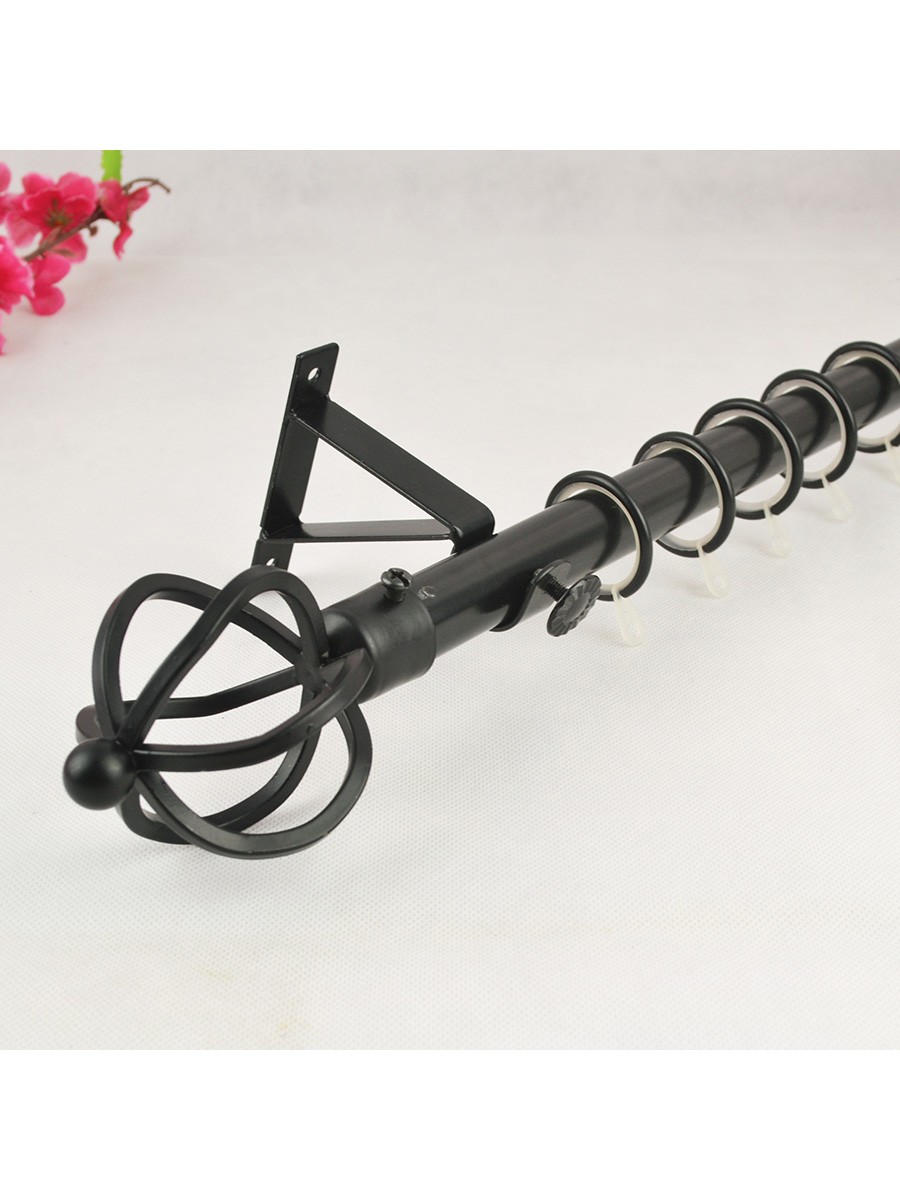 7/8" Black Wrought Iron Single Curtain Rod Set Spiral Globe Finial ...
