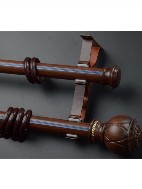 QYRY06 1-1/8" Wood Grain Nano Mute White Oak Wood Thick Curtain Rod Set