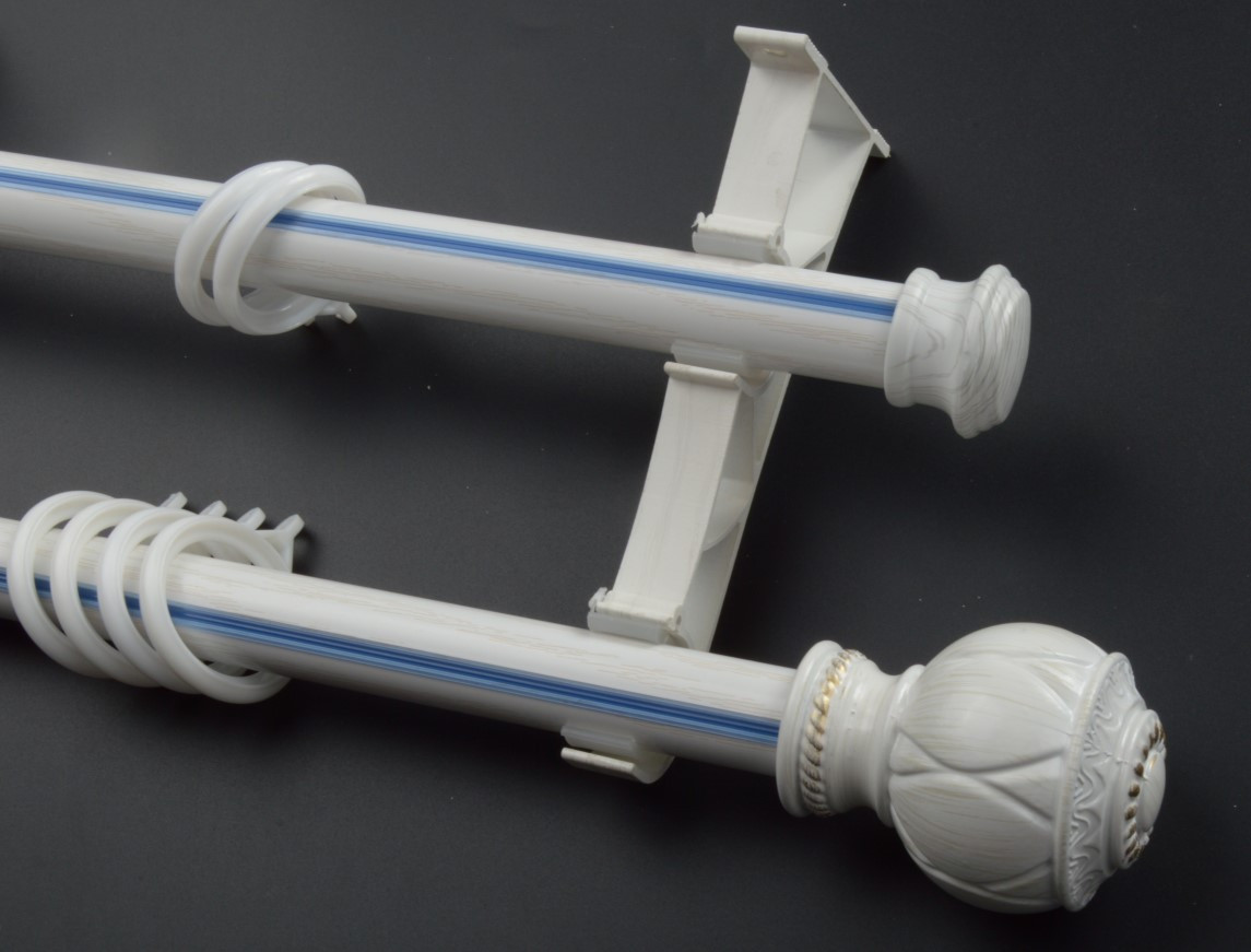 QYRY06 1-1/8" Wood Grain Nano Mute White Oak Wood Thick Curtain Rod Set