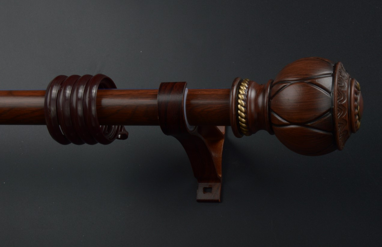 QYRY06 1-1/8" Wood Grain Nano Mute White Oak Wood Thick Curtain Rod Set