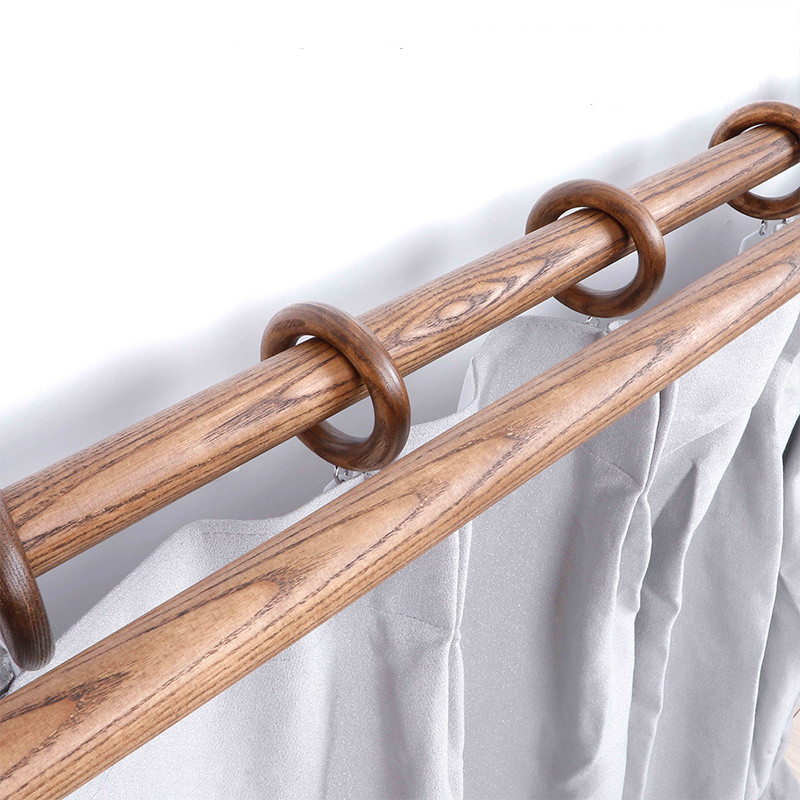 QYT04 1-1/8" Ash Wood Black Walnut Square bracket Single Double Curtain ...
