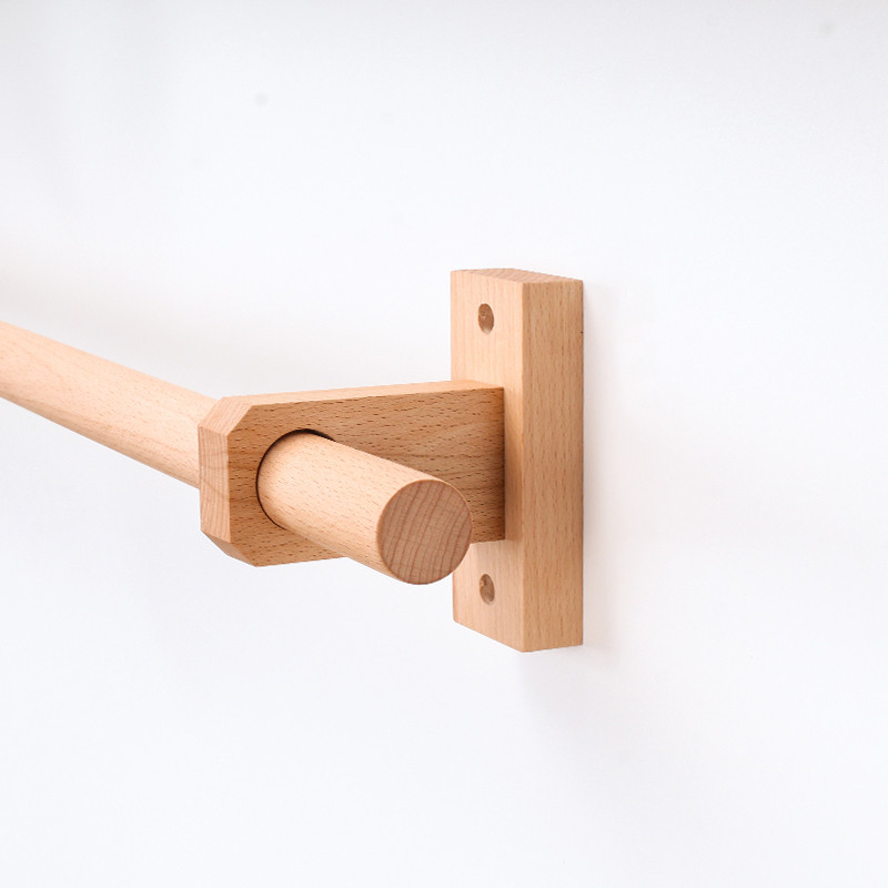Natural Wood Single Curtain Rod With Wooden Drapery Brackets Customize ...