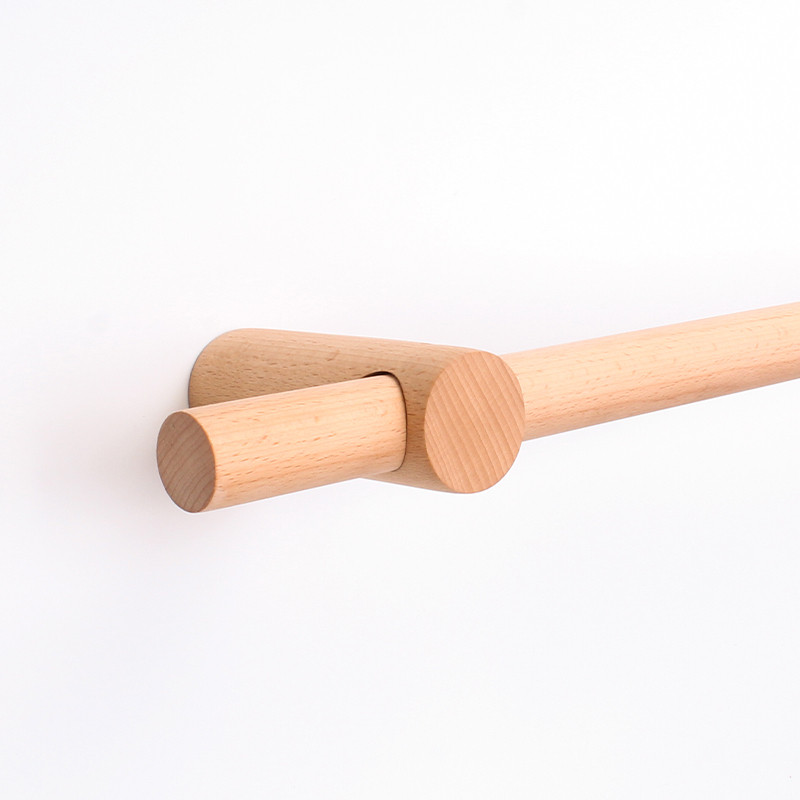 Natural Wood Single Curtain Rod With Wooden Drapery Brackets Customize ...